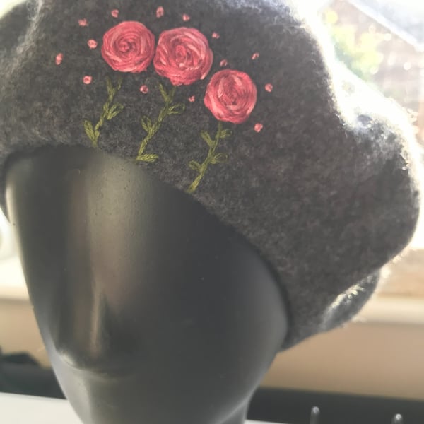 Dark Grey Pure New Wool, Woolmark Embroidered B... - Folksy