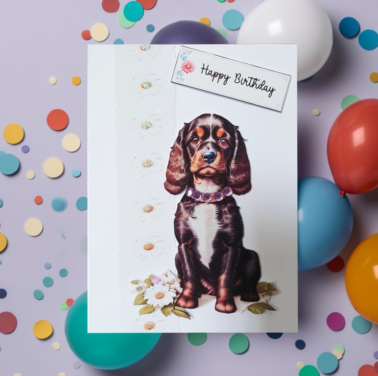 Cute Spaniel Birthday Card - Folksy