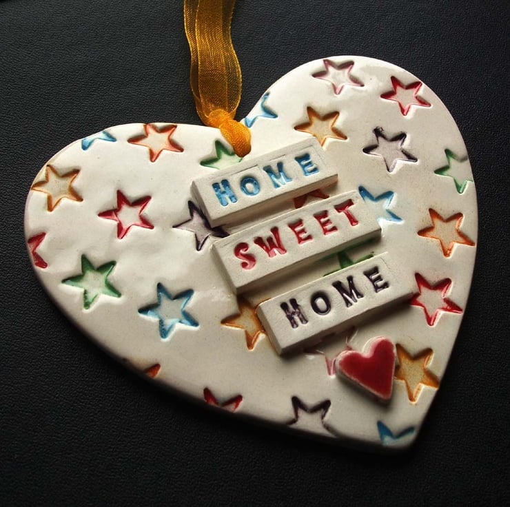 Bright ceramic heart decoration Home Sweet Home - Folksy