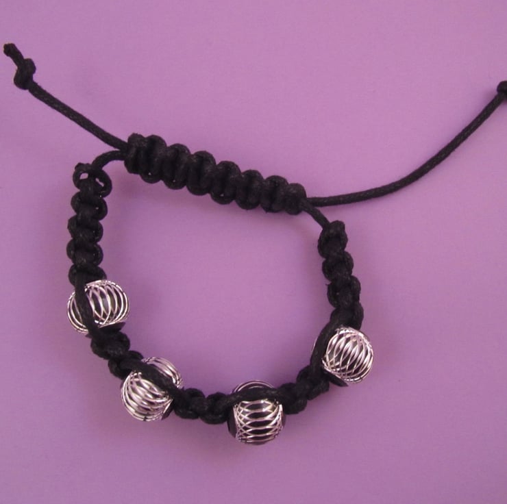 Black Leather Look Macrame Bracelet with Alumin... - Folksy