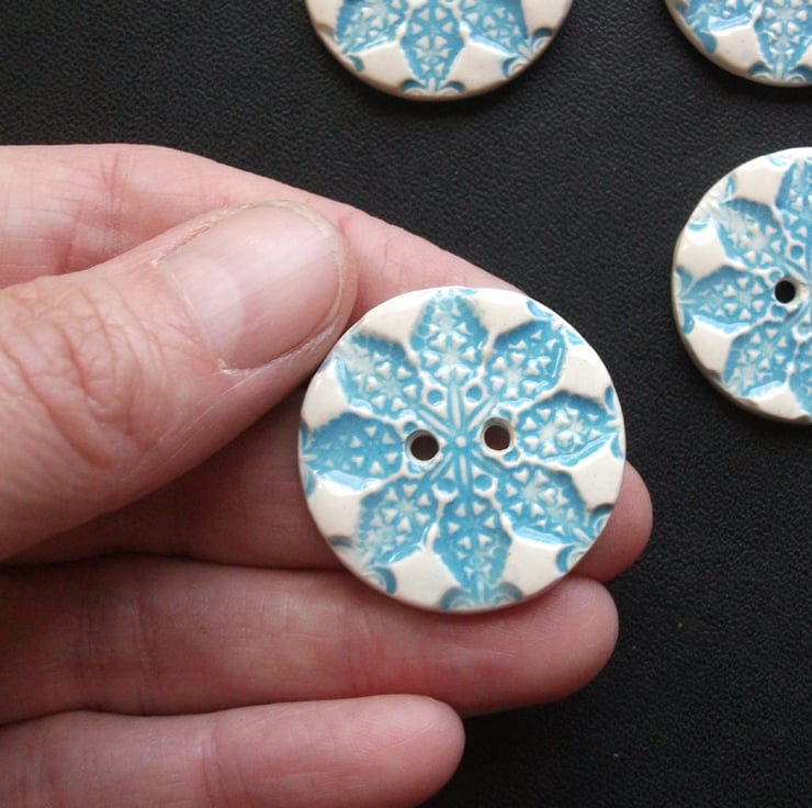 Set of four large ceramic snowflake buttons Chr... - Folksy