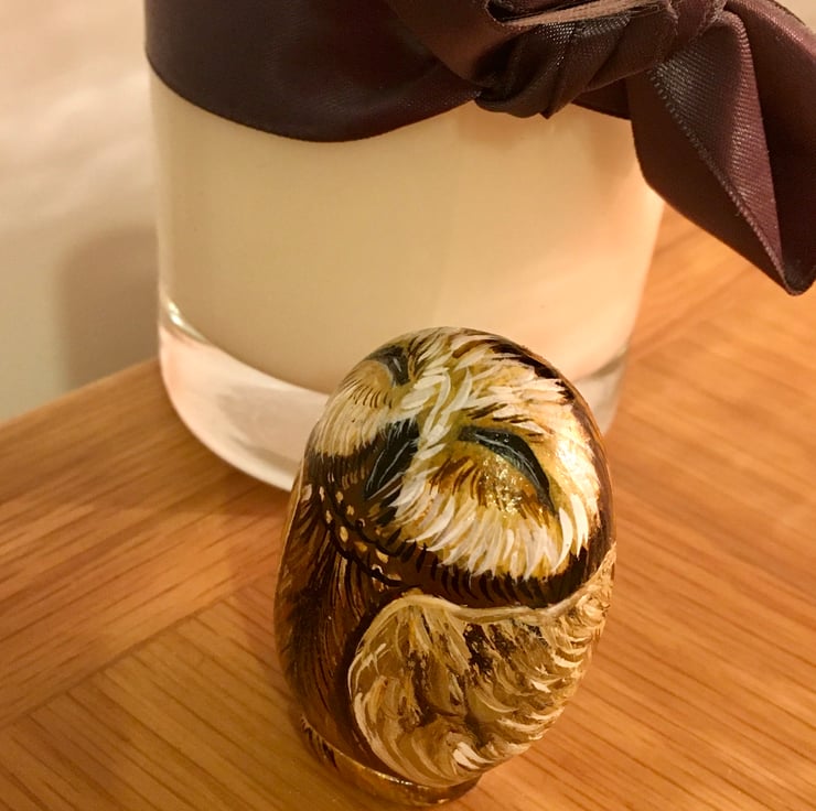 Owl sleeping hand painted pebble garden rock ar... - Folksy
