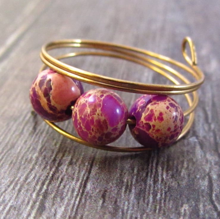Purple Jasper Rose Gold Memory Wire Ring, Purpl... - Folksy