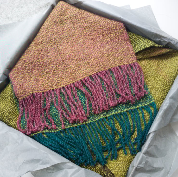 Hand Woven Scarf in greens and pink, hand dyed ... - Folksy