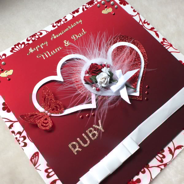 Luxury Handmade Ruby Wedding Anniversary Card - Folksy