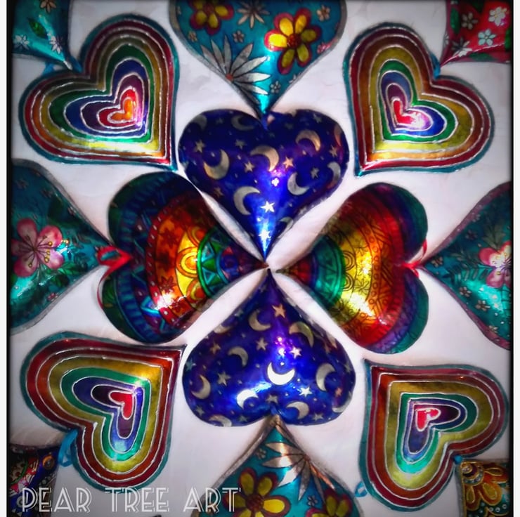 Red Embossed Metal Heart decoration with flower... - Folksy