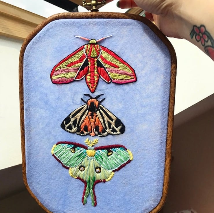 Moth embroidery wall hanging - Folksy
