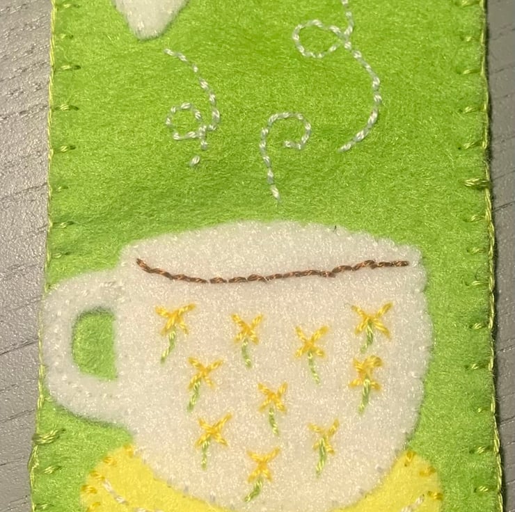 Felt embroidered teacup bookmark - Folksy