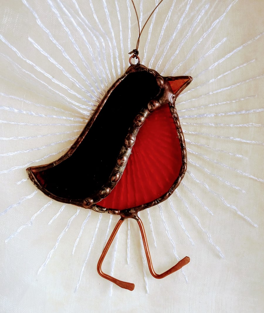 Robin Redbreast stained glass hanging decoration - Folksy