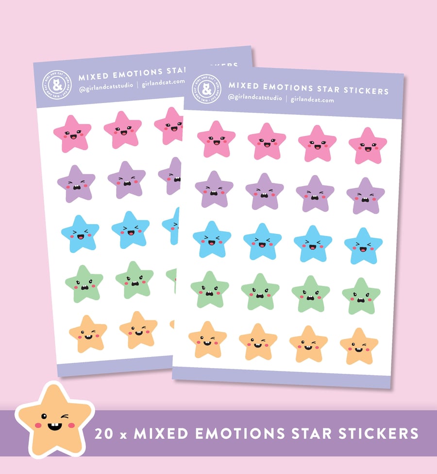 Mixed Emotions Star Planner Stickers, Cute Kawa... - Folksy
