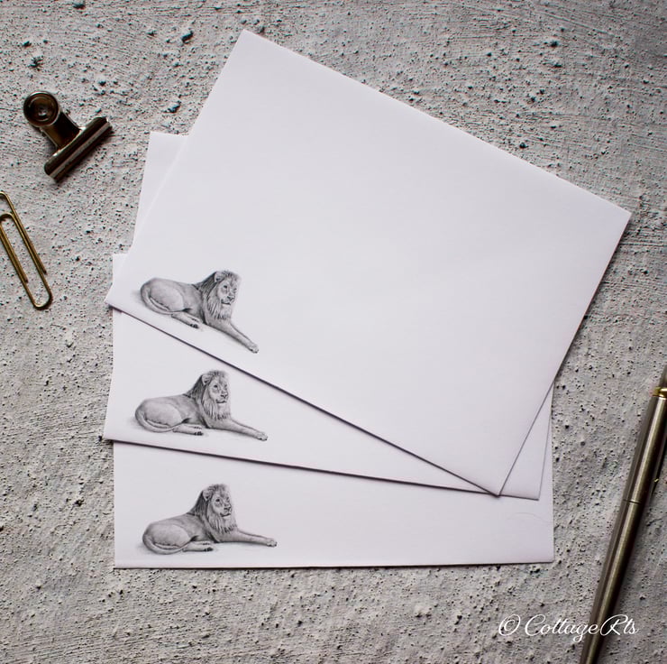 Lion Graphite Drawing Letter Writing Paper Hand... - Folksy