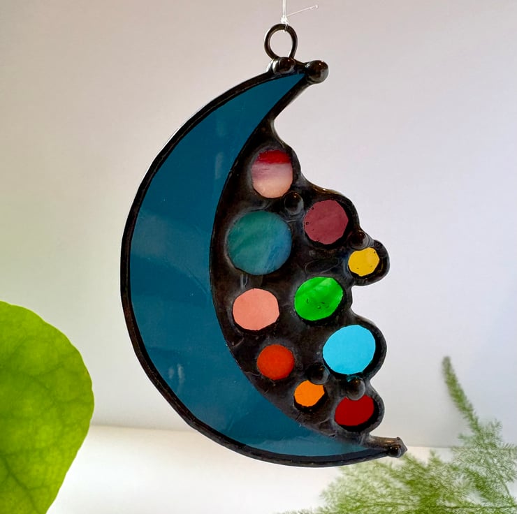 ‘Keep dreaming’ stained glass moon window hangi... - Folksy