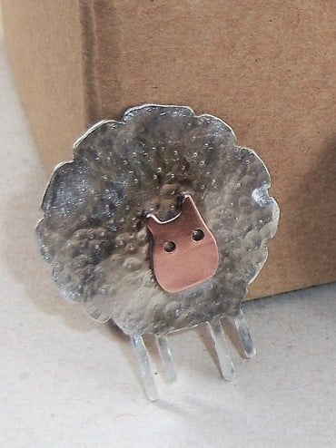 Sheep brooch in sterling silver and copper - Folksy