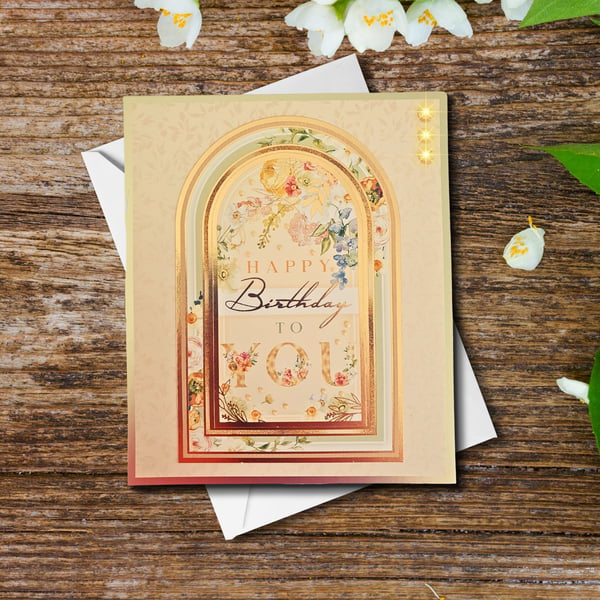 Birthday Card with Floral Arch Topper & Emb... - Folksy