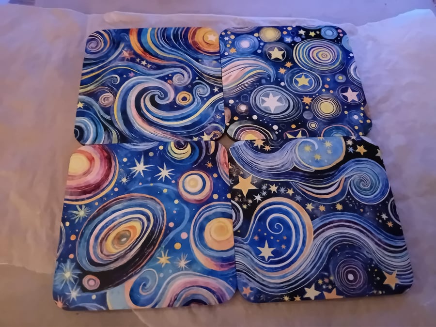9cm square coaster - space swirls - sublimated - Folksy