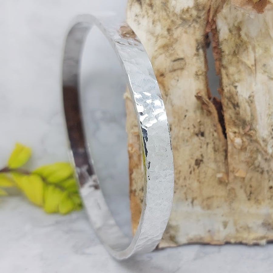 Sterling Silver Hammered Bangle - Folksy