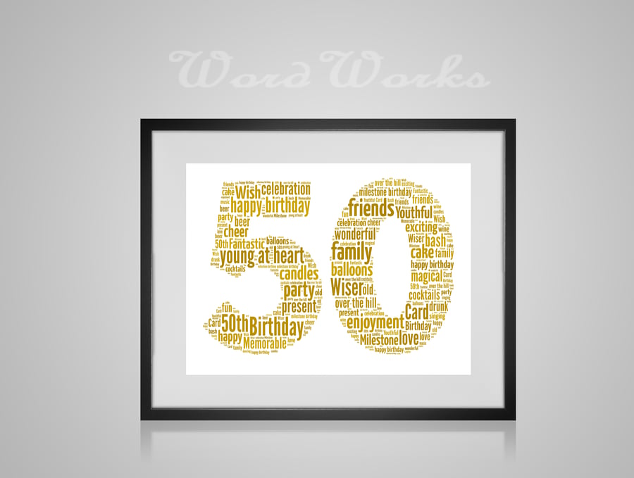 Personalised 50th Birthday Word Art Design Word... - Folksy
