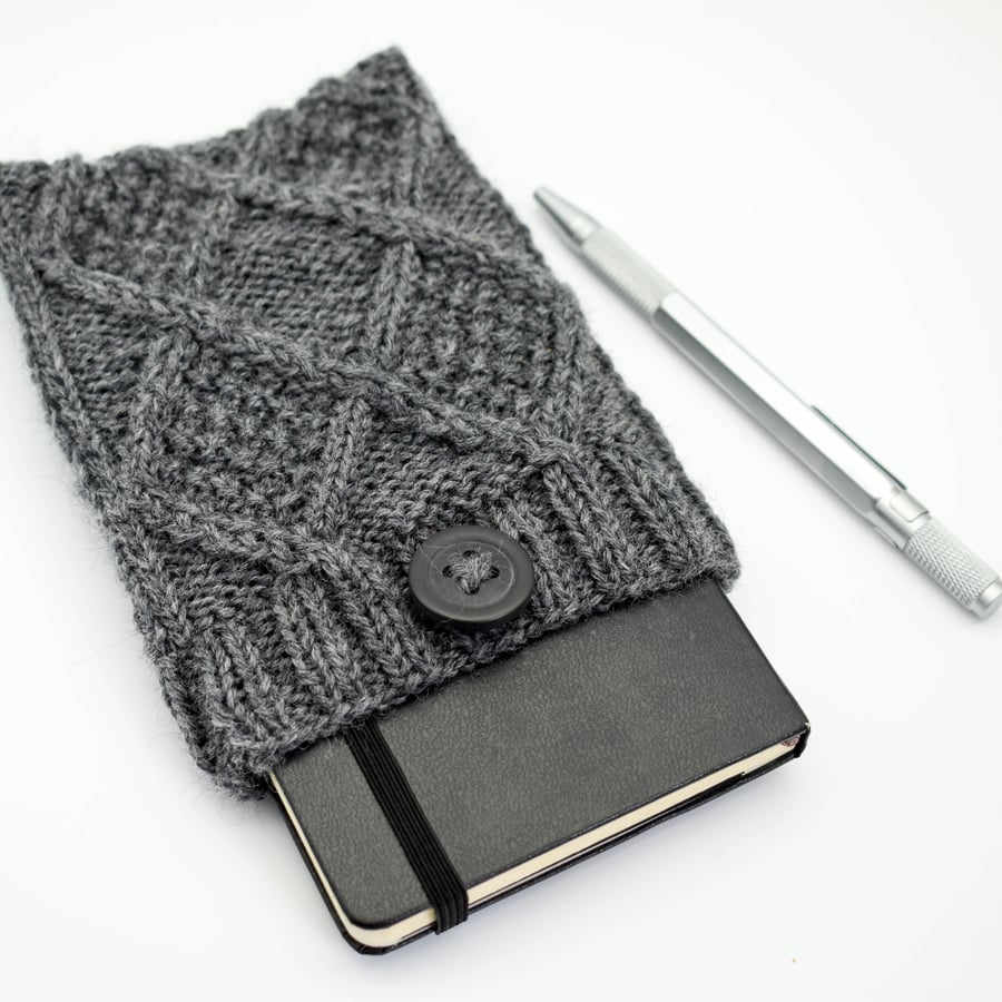 SOLD - Hand knitted aran design pouch in Charco... - Folksy