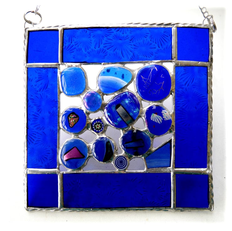 Blue Abstract Suncatcher Stained Glass Fusion 008 - Folksy