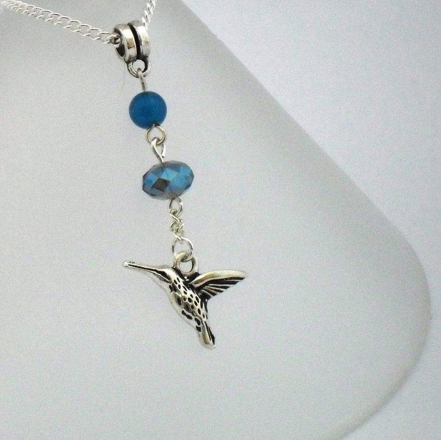 Blue gemstone & crystal humming bird charm ... - Folksy