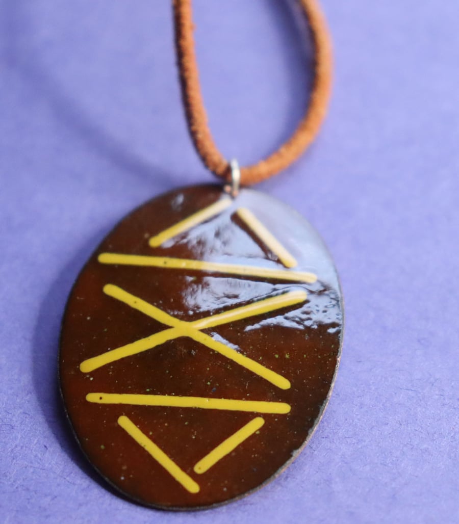 Kiln-fired enamel pendant decorated with threads - Folksy