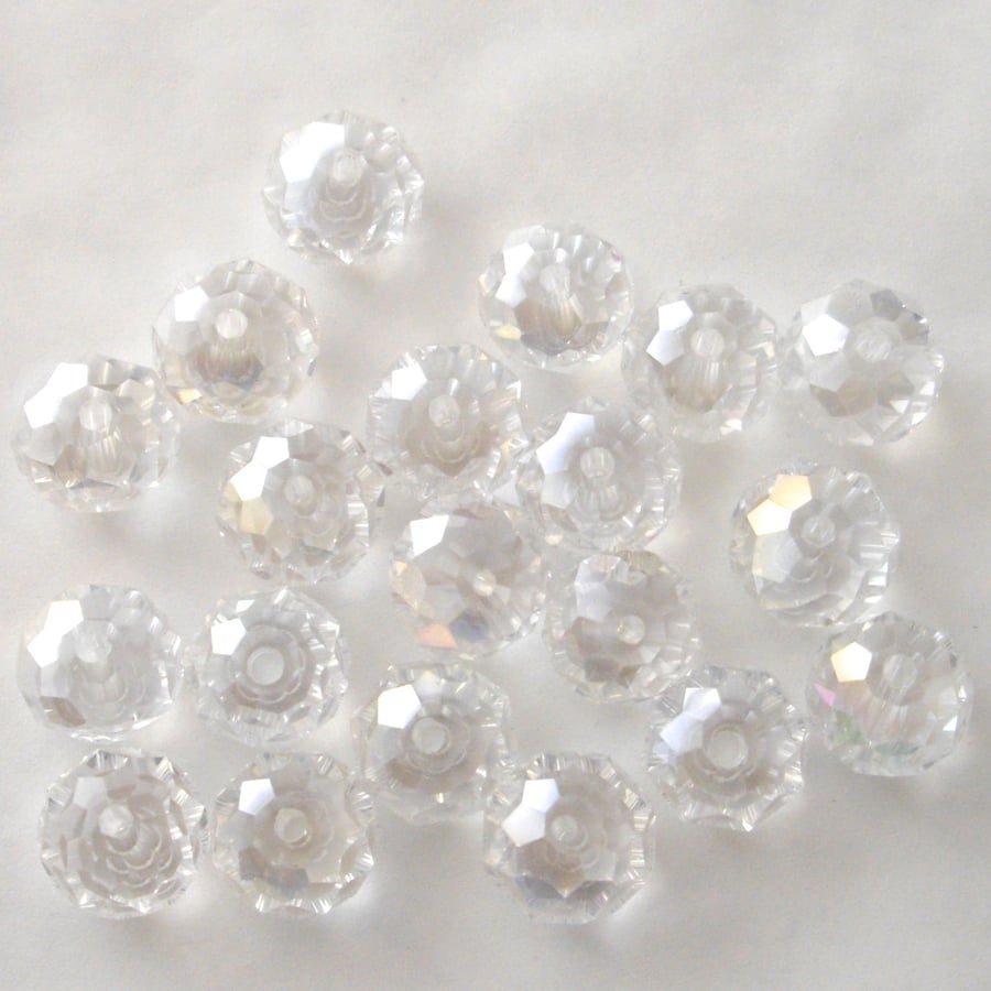 20 x Clear AB Faceted Crystal Rondelle Beads - Folksy