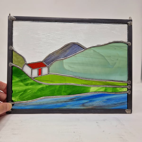 Stained glass Scottish mountain bothy landscape... - Folksy