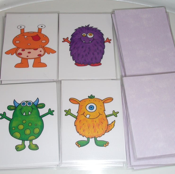 Children's cartoon Monster memory match 2 card ... - Folksy