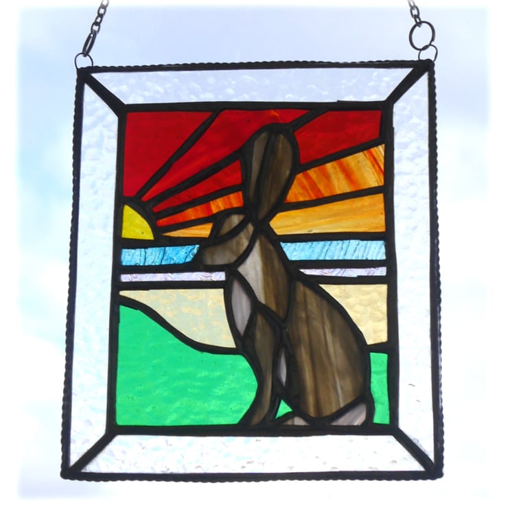 SOLD 240310 Sunset Hare Stained Glass Art Pict... - Folksy
