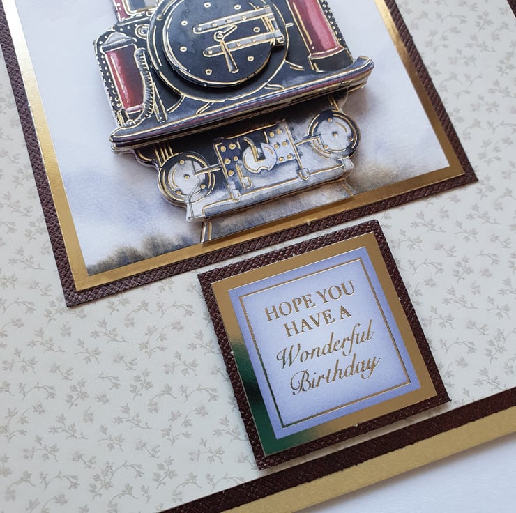 Decoupage steam engine birthday card for him - Folksy