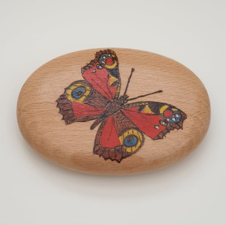 Pyrography peacock butterfly decorated wooden p... - Folksy