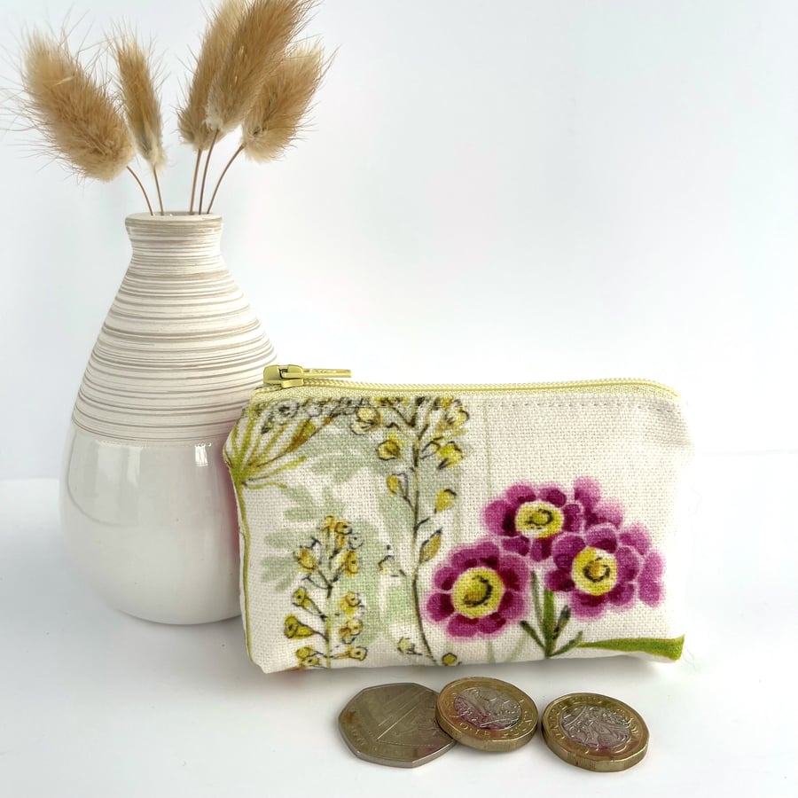 Small Purse, Coin Purse with Pink Auriculas - Folksy