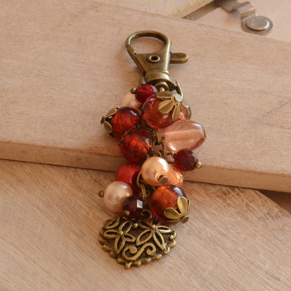 Handmade Bag Charm with Heart, Peach, Red &... - Folksy