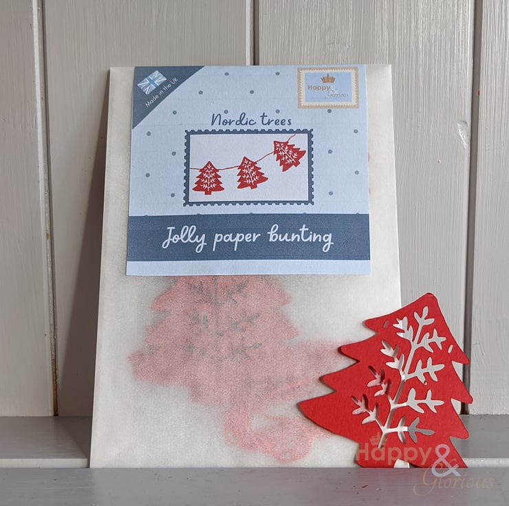 Red Nordic trees paper bunting - Folksy