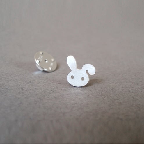 bunny rabbit lapel pin in sterling silver - Folksy