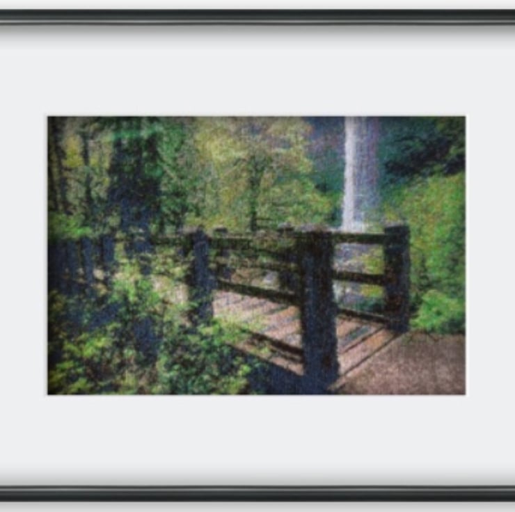 Embroidered Art-Waterfall Bridge.Beautiful, mou... - Folksy