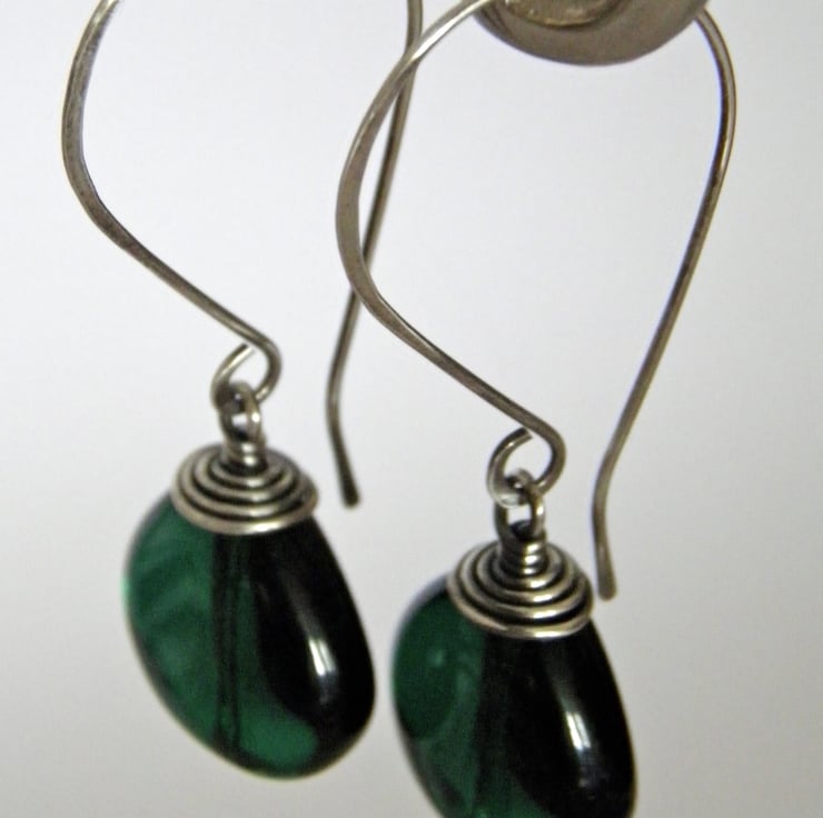 Sterling Silver Green Earrings - Folksy