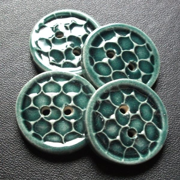 set of four peacock blue ceramic buttons - Folksy
