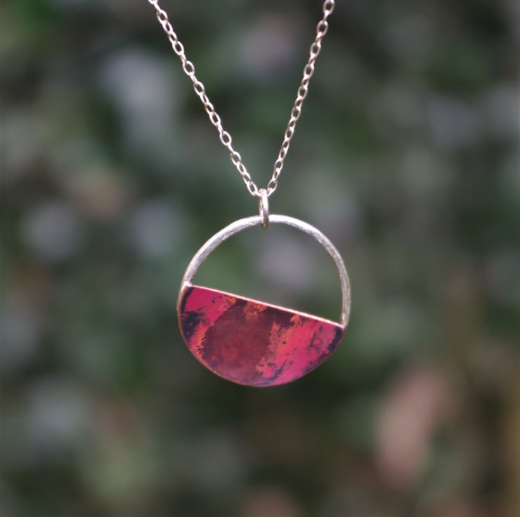 Silver and Copper Half Moon Necklace - Folksy