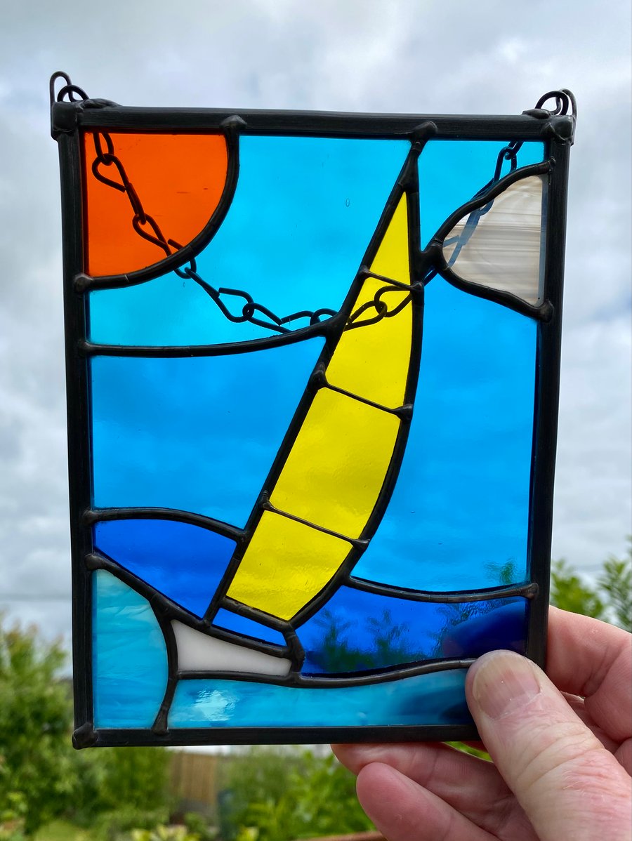 Sailing yacht suncatcher panel stained glass su... - Folksy