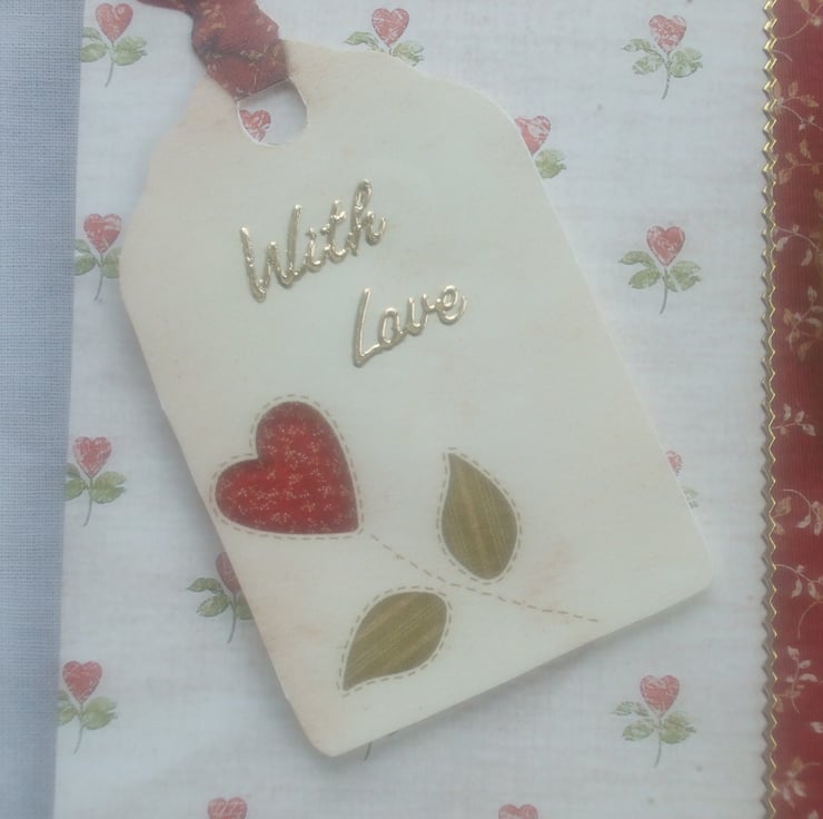 Handmade With Love Card, Patchwork Heart - Folksy
