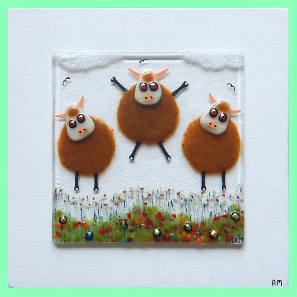 Handmade Fused Glass 'Highland Cow' Picture - Folksy