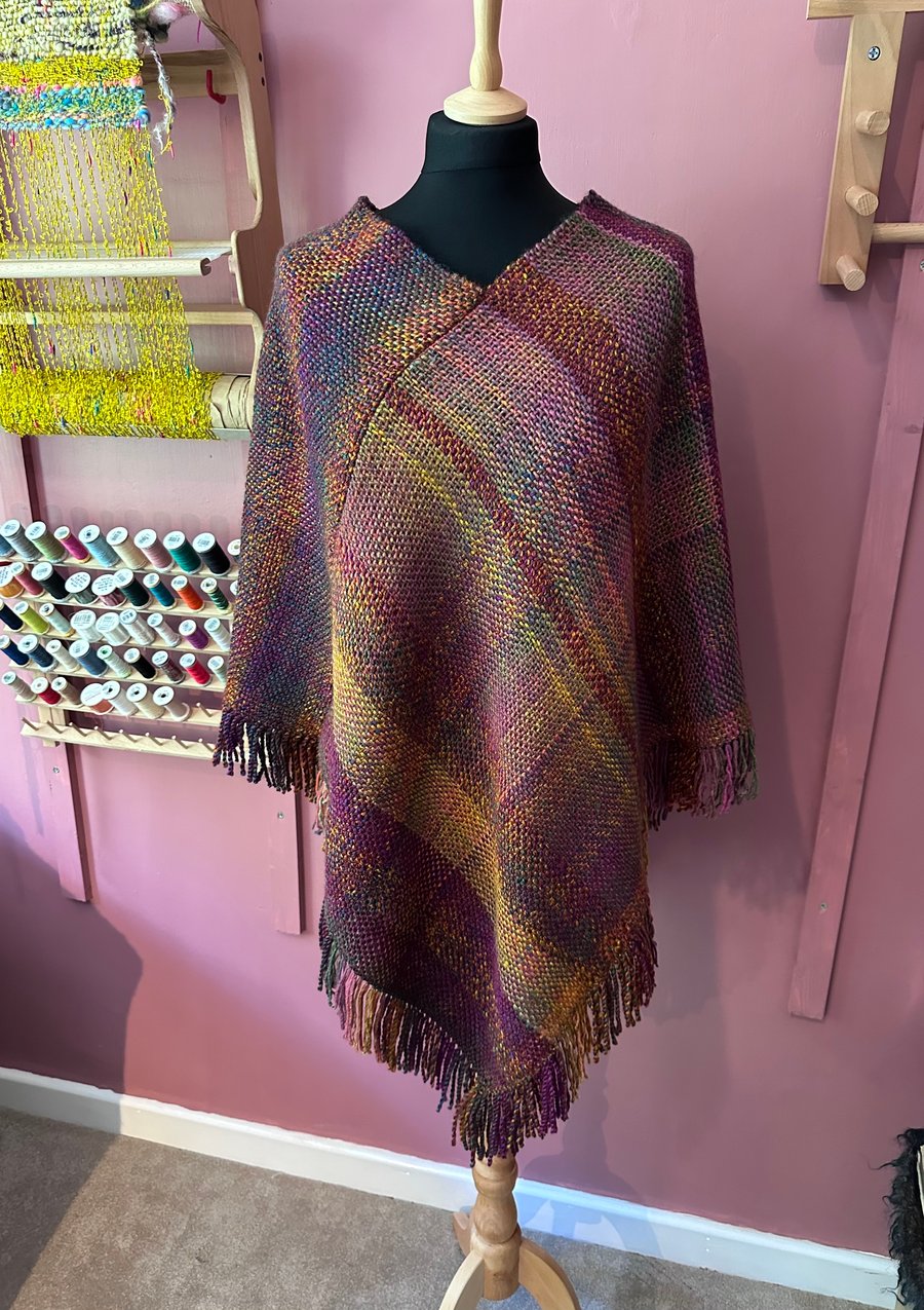 Rustic Coloured Handwoven Poncho - Folksy
