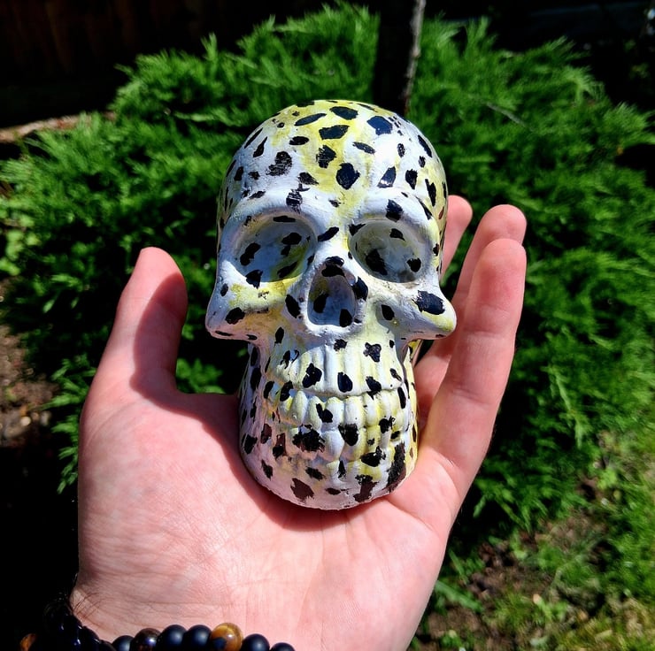 Concrete Skull - Hand Panted Dalmation Jasper - Folksy