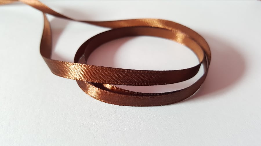 5m Single-Sided Satin Ribbon - 6mm - Brown - Folksy
