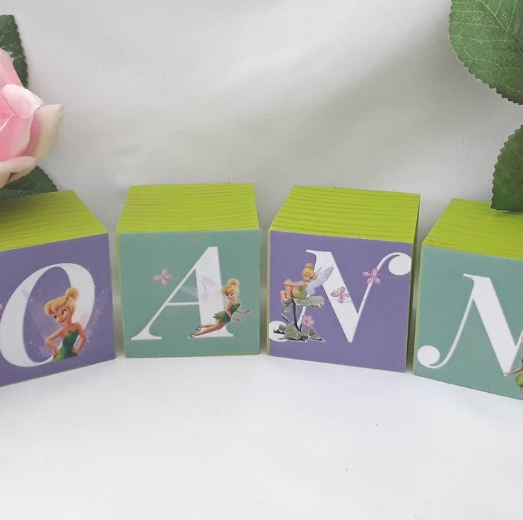 Tinkerbell Wood Blocks, Personalised Blocks, Nu... - Folksy