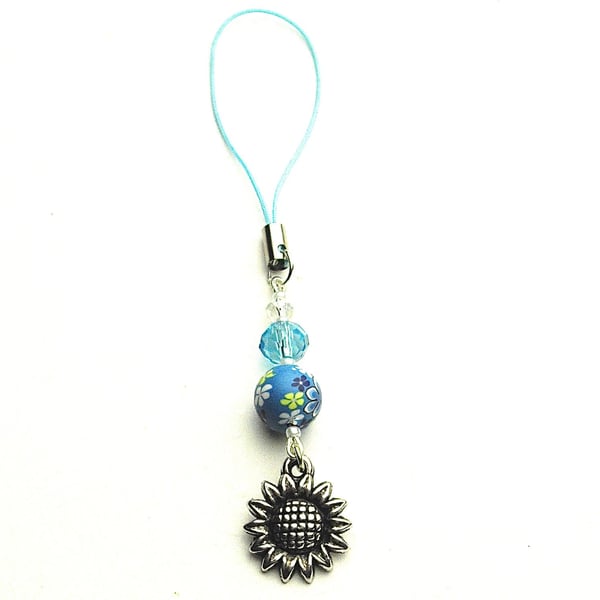 Blue Floral Phone or Bag Charm - Folksy