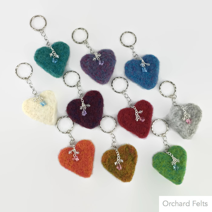 Grey needle felted heart and beaded key fob, ke... - Folksy