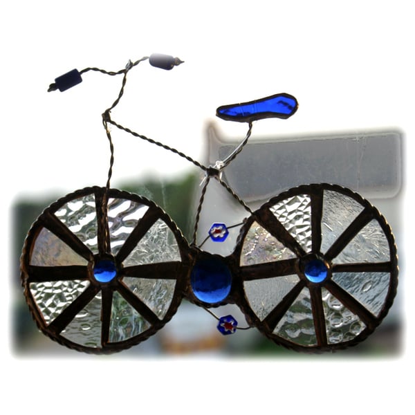 Bicycle Suncatcher Blue Stained Glass Handmade ... - Folksy