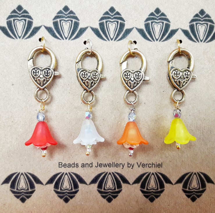 Set of 4 Flower Crochet Knit Stitch Markers - Folksy